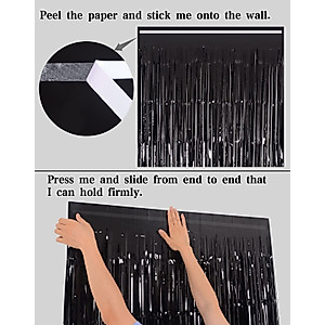 Black [Tinsel] Foil Fringe [Curtain]s, Melsan 3.2 x 8 ft Streamer Backdrop for Birthday, Graduation, Fiesta, Halloween [Party] Decor - Pack of 2