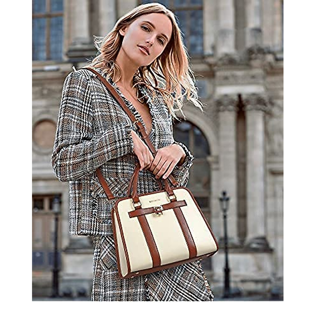 BOSTANTEN Women Leather Handbags Designer Purses Two Tone Satchel Top Handle Bags Bundle with Womens Wallet Leather Wallets Large Capacity Cash Cluth Zipper Purses