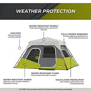 CORE 6 Person Instant Cabin Tent | Pop Up Tent with Easy 60 Second Camp Setup for Family Camping | Included Hanging Organizer for Outdoor Camp Accessories | Portable Tent for Camping with Carry Bag