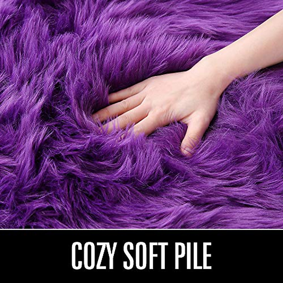 HOMORE Soft Fluffy Faux Fur Area Rug for Bedroom Living Room, Extra Comfy and Fuzzy Rugs, Washable Plush Carpet for Bed Home Decor, 3x5 Feet Purple