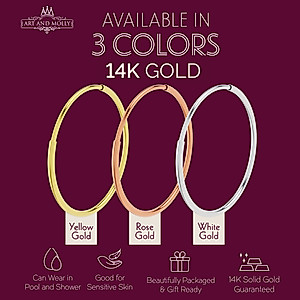 14k Gold Thin Continuous Endless Hoop Earrings, Two Pair Set Popular Small Sizes 10mm and 12mm Hoops (Yellow Gold)