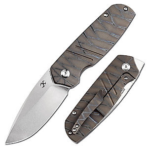 KANSEPT Turaco Pocket Folding Knives for Men EDC Camping Folding Knife 2.85'' CPM-S35VN Material Pocket Folding Knife with Tiger Stripe Flamed Titanium Handle Everyday Carry K2049A4