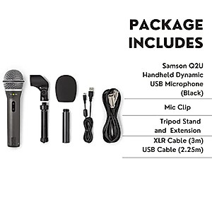 Samson Q2U USB/XLR Dynamic Microphone Recording and Podcasting Pack (Black)