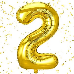 JOYYPOP 40 Inch Gold Number Balloons Foil Large Helium Number 2 Balloon for Birthday Anniversary Graduation Party Decorations