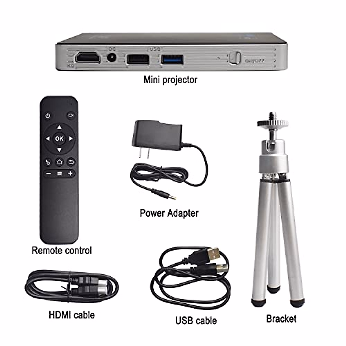 Android Smart DLP Mini Projector,4K LED 1080P WiFi Bluetooth Pocket Projector HD Home Theater Movie Family Cinema, Support WiFi/HDMI/Bluetooth/USB/TF Card/Audio Cable incluidng Tripod Stand