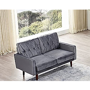 US Pride Furniture Furniture Velvet Loveseat, Button Tufted and Soft Fabric Upholstered Mid Century Modern Couch for Living Room, Bedroom or Home Office, 57.5'' Wide 2 Seater Sofa, Grey