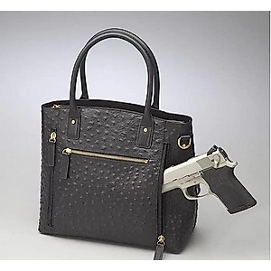 Gun Toten Mamas Ostrich Debossed Cowhide Tote Bag, Black, One Size