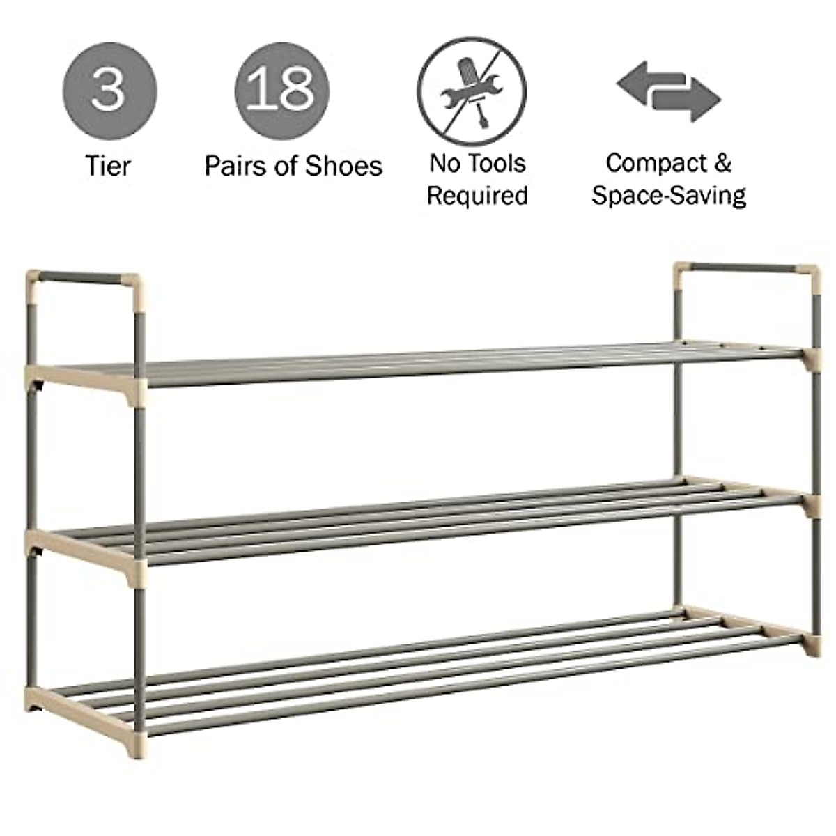 Home-Complete Shoe Storage Rack, 3-Tier Organizer for Closet, Bathroom, Entryway, 2 sets