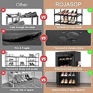 ROJASOP Shoe Rack with Covers, 10 Tier Shoe Organizer Narrow Shoe Storage Cabinet for 20-22 Pairs Shoes and Boots Tall Space Saving Shoe Shelf for Closet Entryway Garage Hallway Bedroom