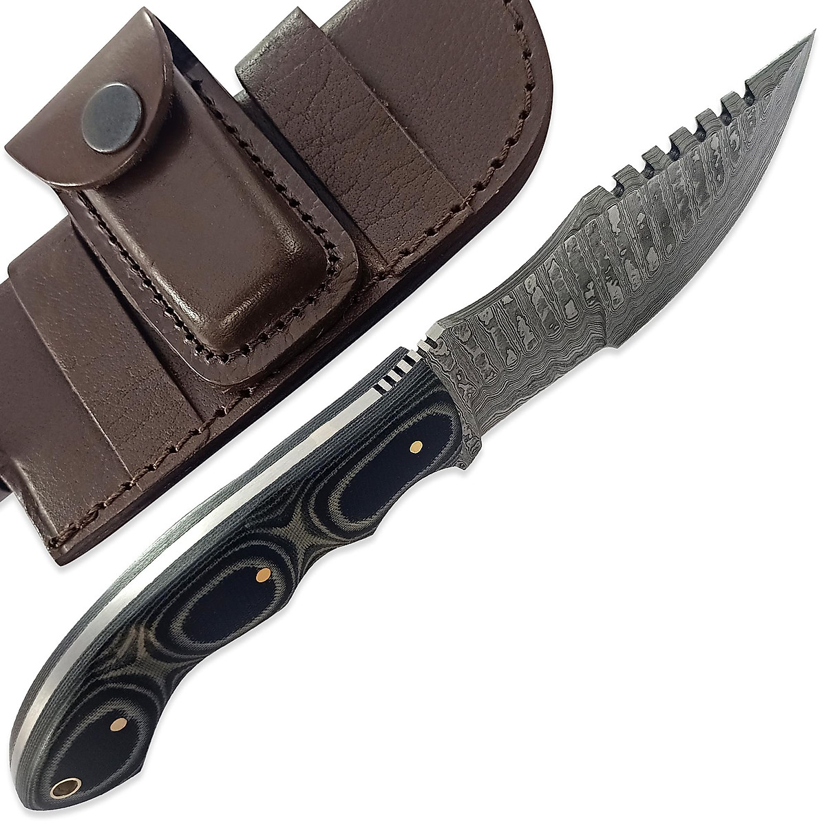 Heritage Knives Fixed Blade Hunting knife Tracker Custom Handmade Damascus Steel 10 Inches Tracker Knife - Perfect Grip Black Micarta Handle outdoor comping hunting