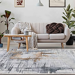 Calore Rugs Mordern Soft Abstract Distressed Area Rugs for Living Room/Bedroom/Dining Room,Medium Pile Carpet Floor Mat (3.9 x 5.2 ft, Gray/Green)
