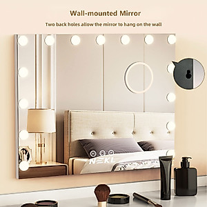 NEKL Hollywood Vanity Mirror with Lights, 23x19 Inch, 3 Modes, Touchscreen, USB Port, Tabletop & Wall-Mounted