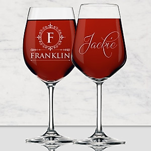 The Wedding Party Store, Personalized 16oz Wine Glass with Stem - Custom Engraved with Any Name and Initial