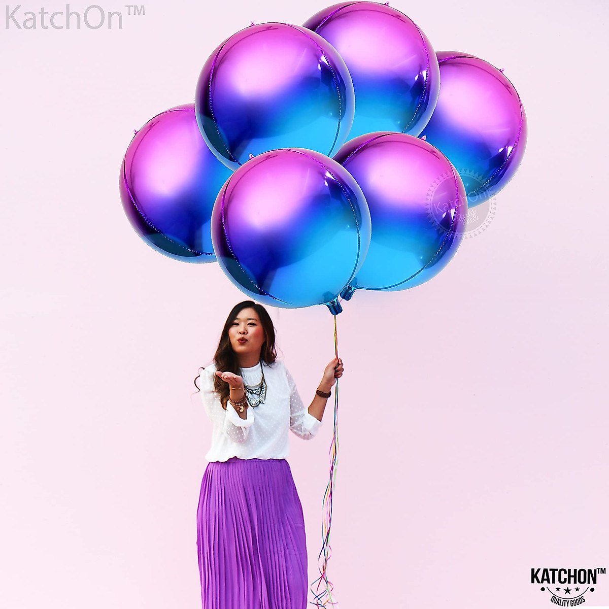 KatchOn, Purple Galaxy Balloons - 22 Inch, Pack of 6 | Iridescent Balloons, Round 4D Metallic Balloons for Galaxy Birthday Party Decorations | Purple and Blue Balloons for Galaxy Party Decorations