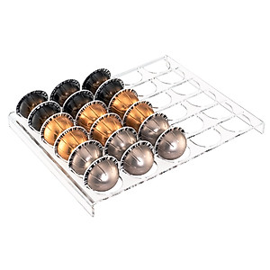 SUMERFLOS Coffee Capsule Storage Tray, Drawer Insert Organizer Holds 30 Pods Compatible with Nespresso Vertuo Vertuoline Capsules Drawer of Kitchen, Home, Office - Clear