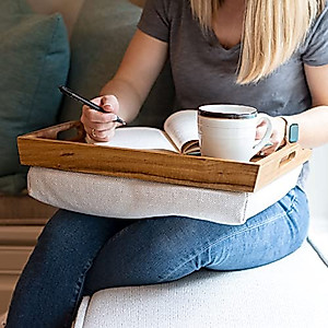 Rossie Home Acacia Wood Bed Tray Lap Desk with Detachable Cushion, Serving Tray - Natural - Fits up to 15.6 Inch Laptops - Style No. 76106