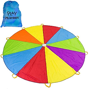 Play Platoon Rainbow Parachute Toy for Kids, 12 ft Play Parachute Game for Kids with 16 Handles, Parachute for Kids, PE Equipment for Elementary School Gym Class, Backyard/Indoor Play Equipment