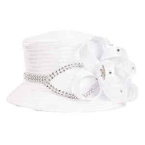 Church Dress Hat for Women Kentucky Derby Tea Party Wedding Hats with Rhinestone(Z-White)