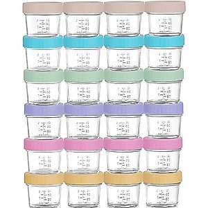 WILLDAN 24-Pack Glass Baby Food Storage Containers - 4 oz Baby Food Storage Jars with Lids, Baby Food Maker, Microwave, Dishwasher & Freezer Safe