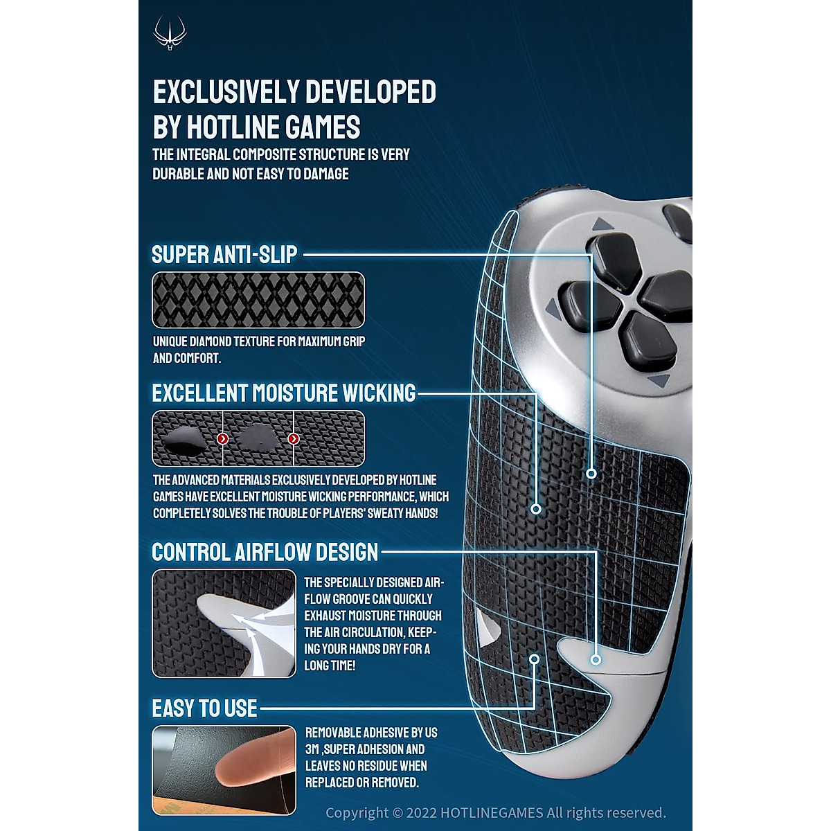 HOTLINEGAMES 2.0 Plus Controller Grip Compatible with PS4 DualShock 4 Controllers Grips Tape, Textured Soft Skin Kit, Pre-Cut, Easy to Apply, Sweat-Absorbent (for Handle Grips+Buttons+Triggers)
