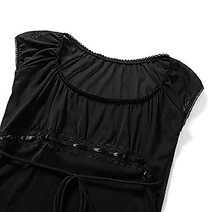 Women Fairy Grunge Y2k Shirts Square Neck Lace Patchwork Tops Vintage Goth Aesthetic Clothing Black S