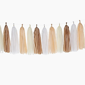Boho Rainbow Baby-Shower Party-Decorations Tassel-Garland - 20pcs Neutral Birthday Wedding Bridal Tassels, White Brown Champagne Banner Streamers, Engagement Bachelorette Christmas Decor Panduola