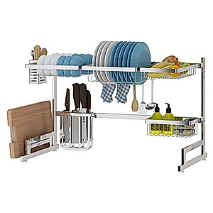 Stainless Steel Dish Drying Rack Over Kitchen Sink, Dishes and Utensils Draining Shelf, Kitchen Storage Countertop Organizer, Utensils Holder, Kitchen Space Saver (For Sink ≤ 36.5 inch)