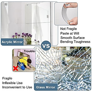 JUNEBRUSHS 4 Pack Self Adhesive Acrylic Mirror, 12x 16 Inch Mirror Tiles,Flexible Plastic Mirror Sheets Wall Stickers,2MM Thick Mirror,Frameless Small Mirror