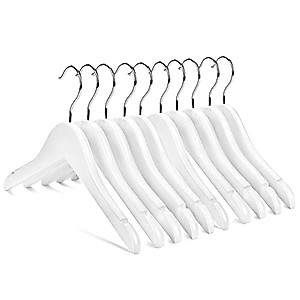 Nature Smile Kids Baby Children Toddler Wooden Shirt Coat Hangers with Notches and Anti-Rust Chrome Hook Pack of 10 (White)