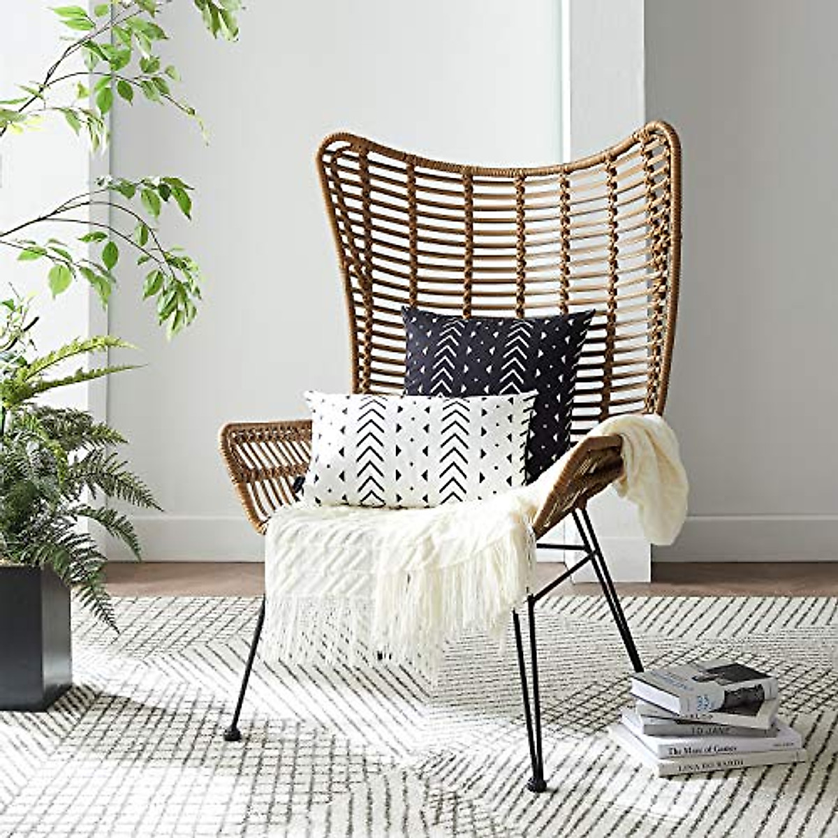 Nestinco Set of 2 Black Pillow Covers 22 x 22 inches Boho Tribal Polyester Blend Square Decorative Throw Pillow Covers for Sofa Couch Bed Decor