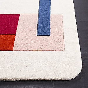 SAFAVIEH Fifth Avenue Collection Area Rug - 8' x 10', Ivory & Pink, Handmade Mid-Century Modern Abstract Wool, Ideal for High Traffic Areas in Living Room, Bedroom (FTV147A)
