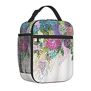 Rportable Lunch Bag For Women/Men Insulated,Hand Drawn Style Graphic Floral Nature Inspiration Vintage Old Bo,Insulatedreusable Lunch Box For Office Work School Picnic Beach,Leakproof Cooler Tote Bag