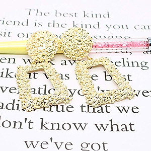 Hollow Geometric Large Square Dangle Earrings Metal Statement Drop Earrings Punk Bohemian Raised Textured Design Big Hoop Earrings for Women Fashion Jewelry