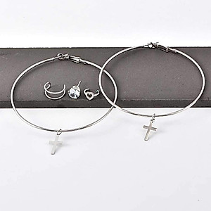 Missgrace Multiple Piercings Cute Big Hoop Elegant Cross Earrings Set Vintage Earring Set Bohemian Earrings Stud Earrings Silver Punk Chain Earrings Set for Women (Style 7)