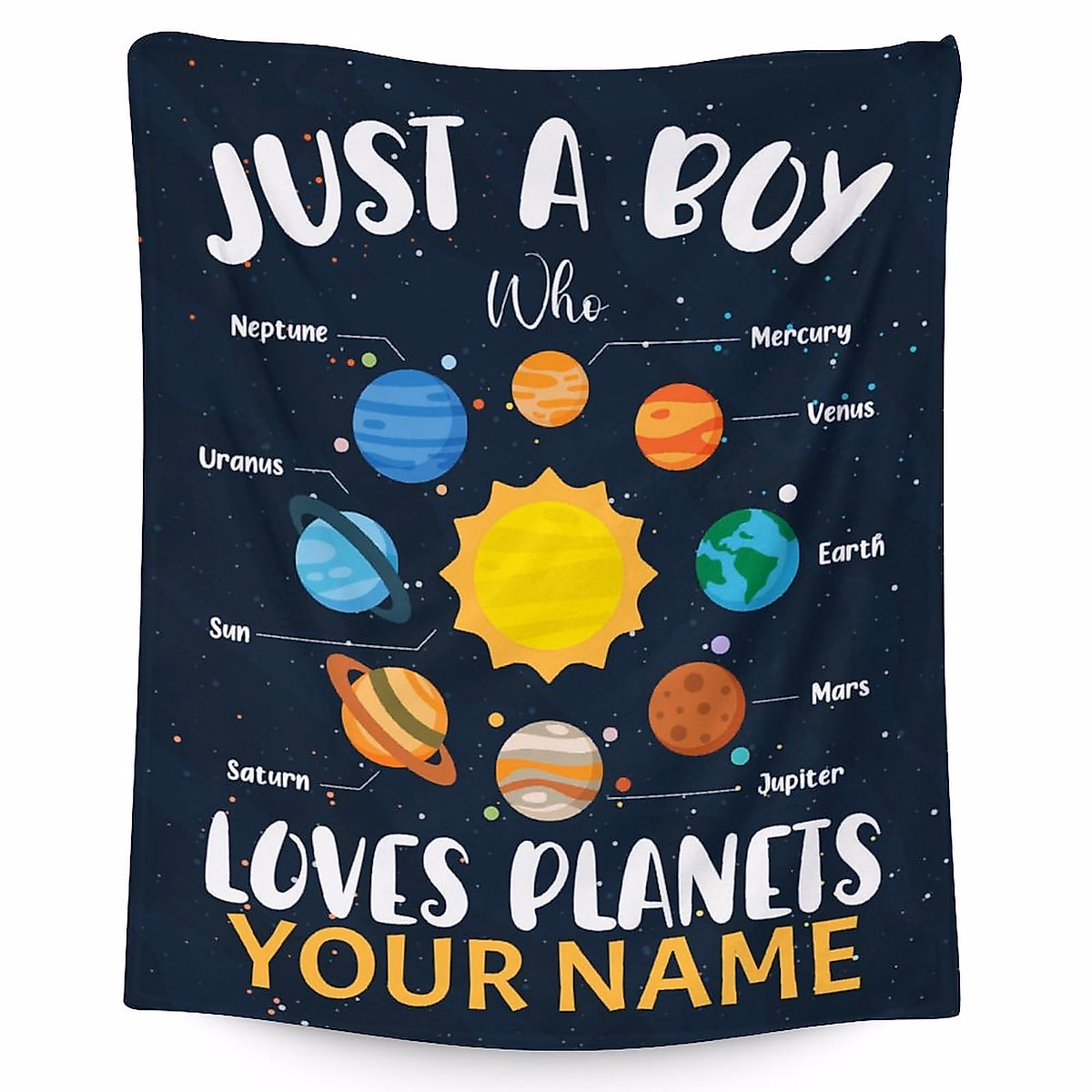 Custom Planet Blanket with Name for Kids - Soft, Fuzzy & Cozy - 30"x40" Lap Size Kids Throw Blanket for Couch, Office - Blue Cute Warm Blankets Gifts