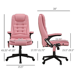 HOMCOM High Back Vibration Massage Office Chair with 6 Vibration Points, Heated Reclining PU Leather Computer Chair with Armrest and Remote, Pink