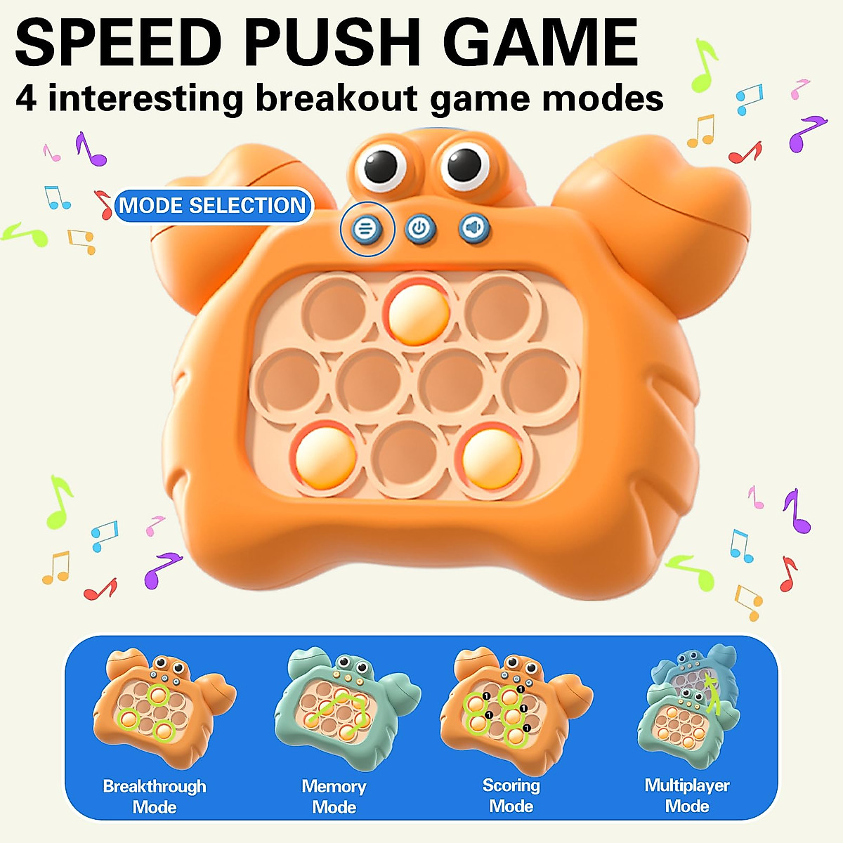HEEGABEM Fast Push Game,Sensory Toys Pop Game Machine,Handheld Fidget Console for Kids Adults, Birthday Gifts for Boys Girls-Orange