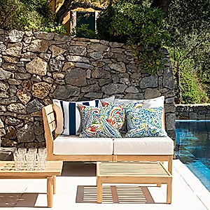 Melody Elephant Outdoor Decorative Waterproof Pillows Pack of 2 Patio Throw Pillows with Inserts and Piping Modern Pattern for Couch Sofa Outdoor Furniture (18"x18", Navy White Stripe)