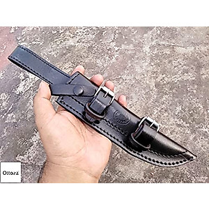Ottoza Handmade Leather Knife Sheath SIDE DRAW Knife Sheath - Bushcraft Knife Sheath - Hunting Knife Sheath - Survival Knife Sheath - Vertical Knife Sheath Black TOP GRAIN LEATHER No:162