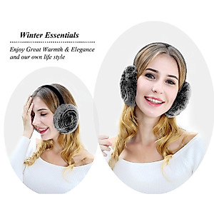 Rabbit Hair Winter Earmuff for Women, Soft and Warm (Black)