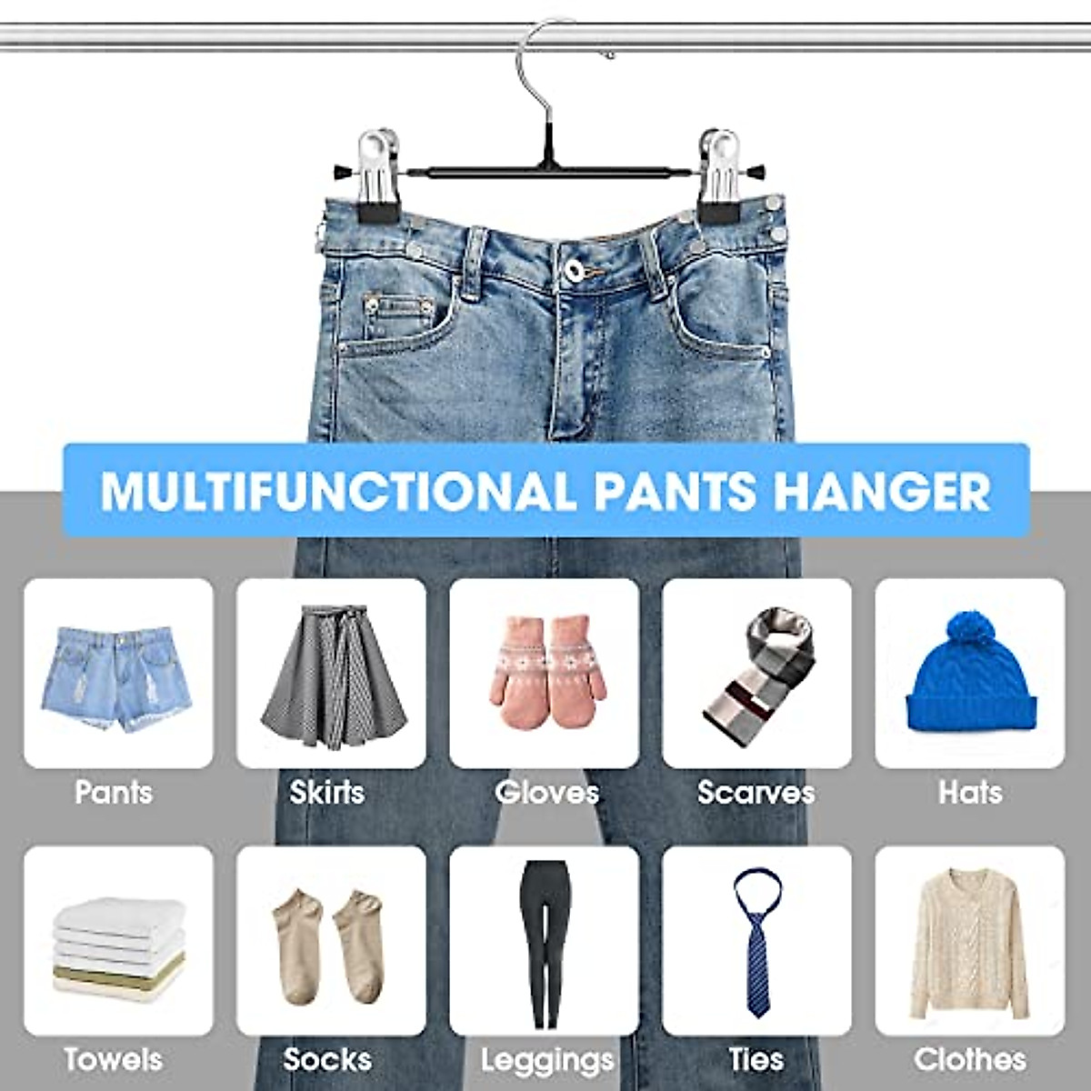 2Pack 105L Extra Large Storage Bags + 24 Pack Pants Hangers with Clips Adjustable Skirt Hangers for Women Closet Organizer College Dorm Room Essentials