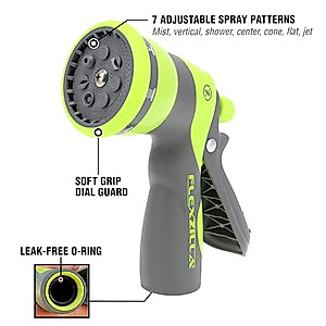 Flexzilla Garden Hose Nozzle - Heavy Duty 7-Pattern Adjustable Pistol, NFZG67-E, ZillaGreen™
