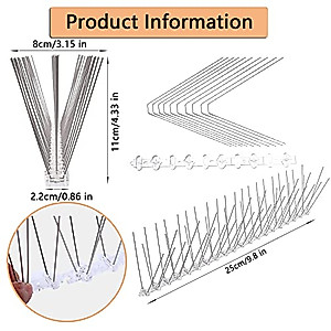 GeBot Bird Spikes for Small Birds, Bird Deterrent Spikes Stainless Steel Pigeon Spikes for Fence Roof Mailbox Window (3.3Ft 4 Strips(Uninstalled Spikes))