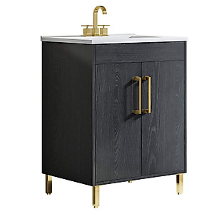 phiestina 24 Inch Black Bathroom Vanity with Ceramic Countertop Sink Combo, 2 Doors Black Bathroom Cabinet Set, BV01-MGD-BLACK