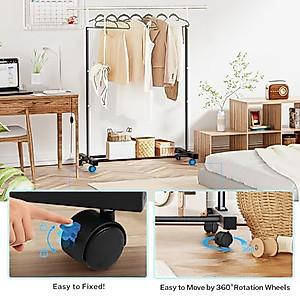 VICERII Clothing Rack, 55.51 Inch Garment Rack with Wheels and Bottom Shelf, 130LB Capacity Heavy Duty Rolling Clothes Racks for Hanging Clothes, Coats, Shirts, Sweaters, Skirts, Dress, Black