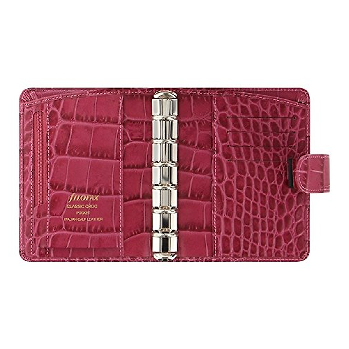 Filofax Pocket Size Classic Croc Print Leather Organizer Agenda Weekly Daily Planner 2023-2024 Calendar Bundle with DiLoro Ballpoint Pen Fuchsia 026078