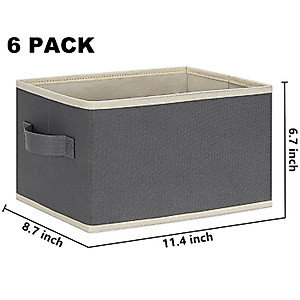 LHZK Small Storage Baskets for Shelves 6 Pack, Collapsible Fabric Storage Bins for Shelves, Closet Storage Bins with Handles, Storage Baskets for Organizing Home (Grey, 11.4"x8.7"x6.7")