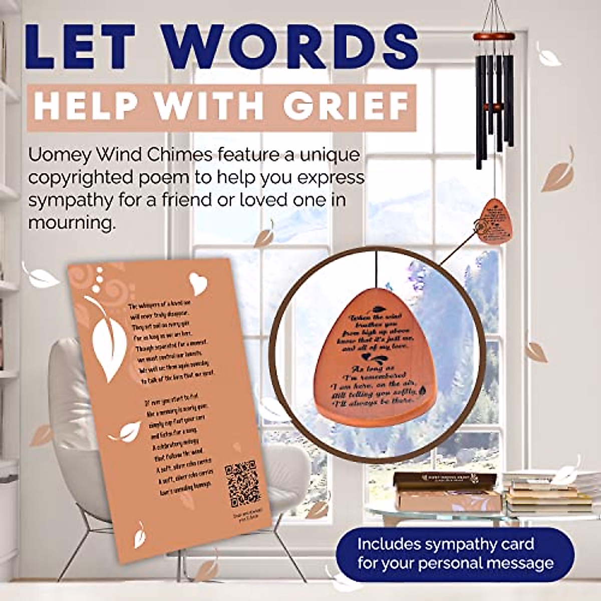 Uomey Memorial Wind Chimes for Loss of Loved One in Memory with Relaxing Tones - Sympathy Gifts Wind Chimes for Outside - Weather Resistant Memorial Gifts for Mother and Father Loss - 32"