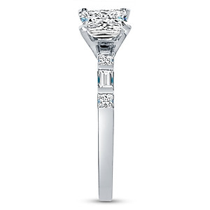 Size 8.5 - Solid 14k White Gold CZ Cubic Zirconia Bridal Engagement Ring w/Matching Wedding Band Two Ring Set - Princess Cut Solitaire with Baguette Side Stones (1.75cttw., 1.0ct. Center)