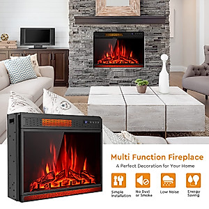 COSTWAY Electric Fireplace Insert 28-Inch Wide, 900/1350W Recessed and Freestanding Heater with Remote Control, 3 Flame Colors, 4 Brightness, Adjustable Temperature, Electric Fireplace for Indoor Use